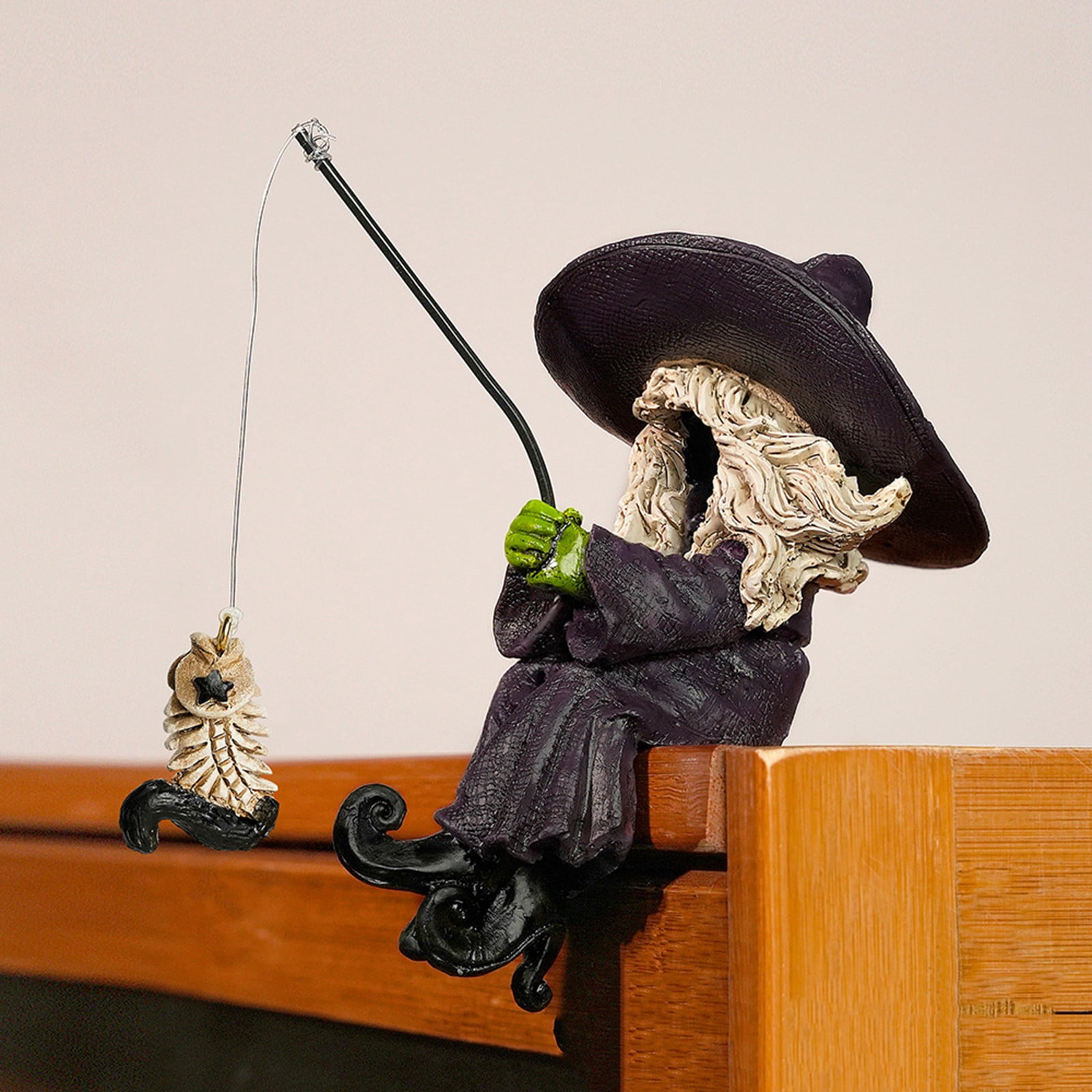 Fishing Witch Statue Funny Halloween Decorations, 5 Inch Sitting Witch ...
