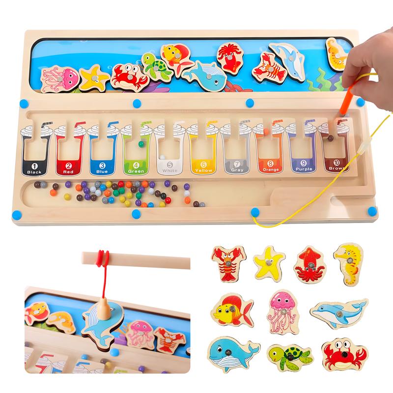 Fishing Wooden Color Matching Counting Puzzle for Toddlers Educational ...