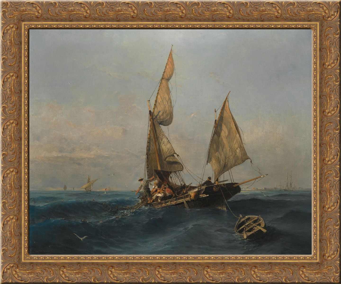 Fishing boat in choppy waters 24x20 Gold Ornate Wood Framed Canvas Art ...