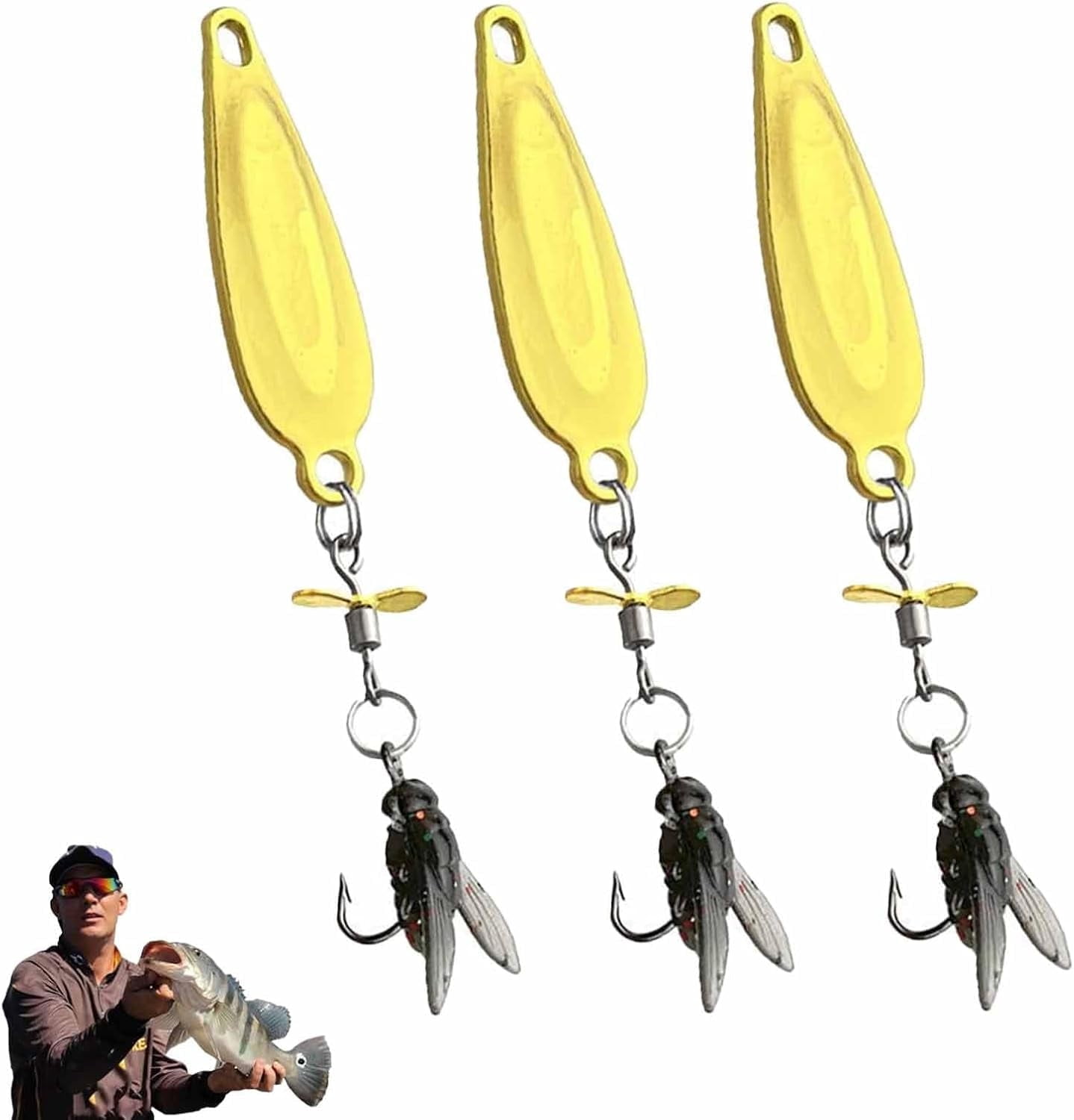 Fishing metal propeller lures, 3-pack sequin lure fly hooks, 3D bionic ...