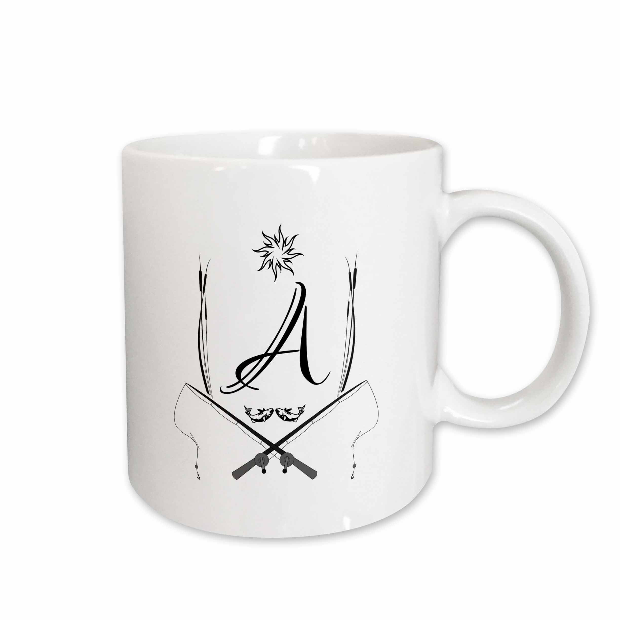 Fishing rods, fish, sun, cattail plant. Starting letter A 11oz Mug mug ...