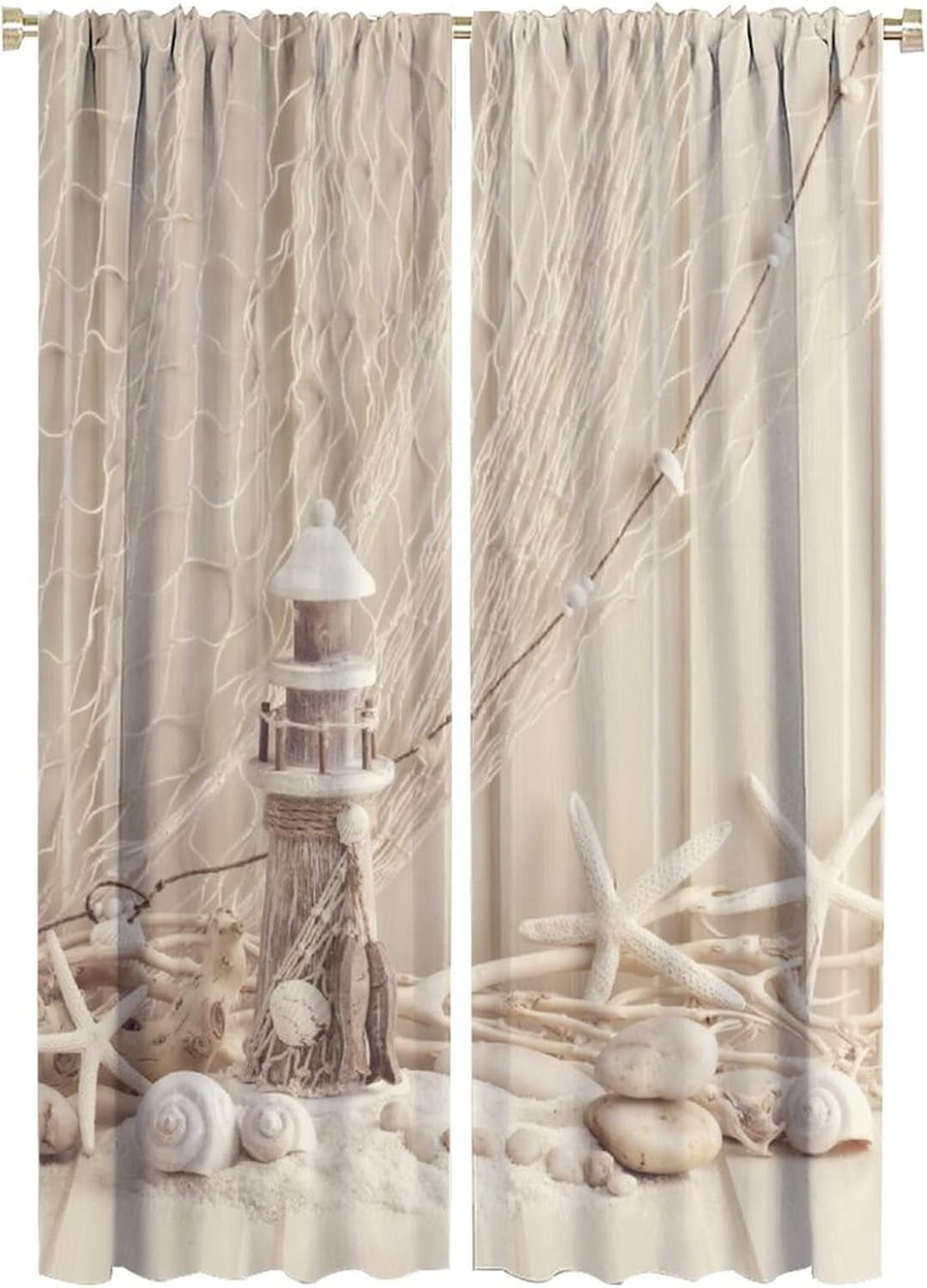 Fishnet Curtains, Ocean Theme Starfish and Shells Underwater Living ...