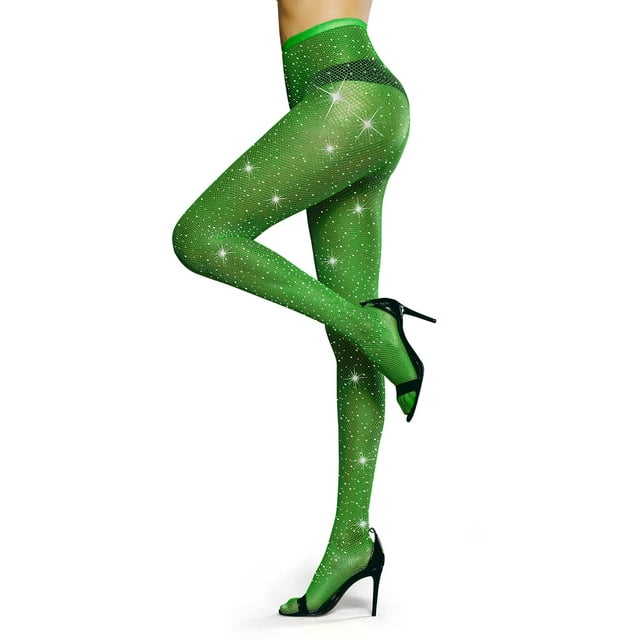 Fishnet Stockings for Women, Fishnet Tights, Sexy High Waist Tights Sparkle Rhinestone Fishnets ...