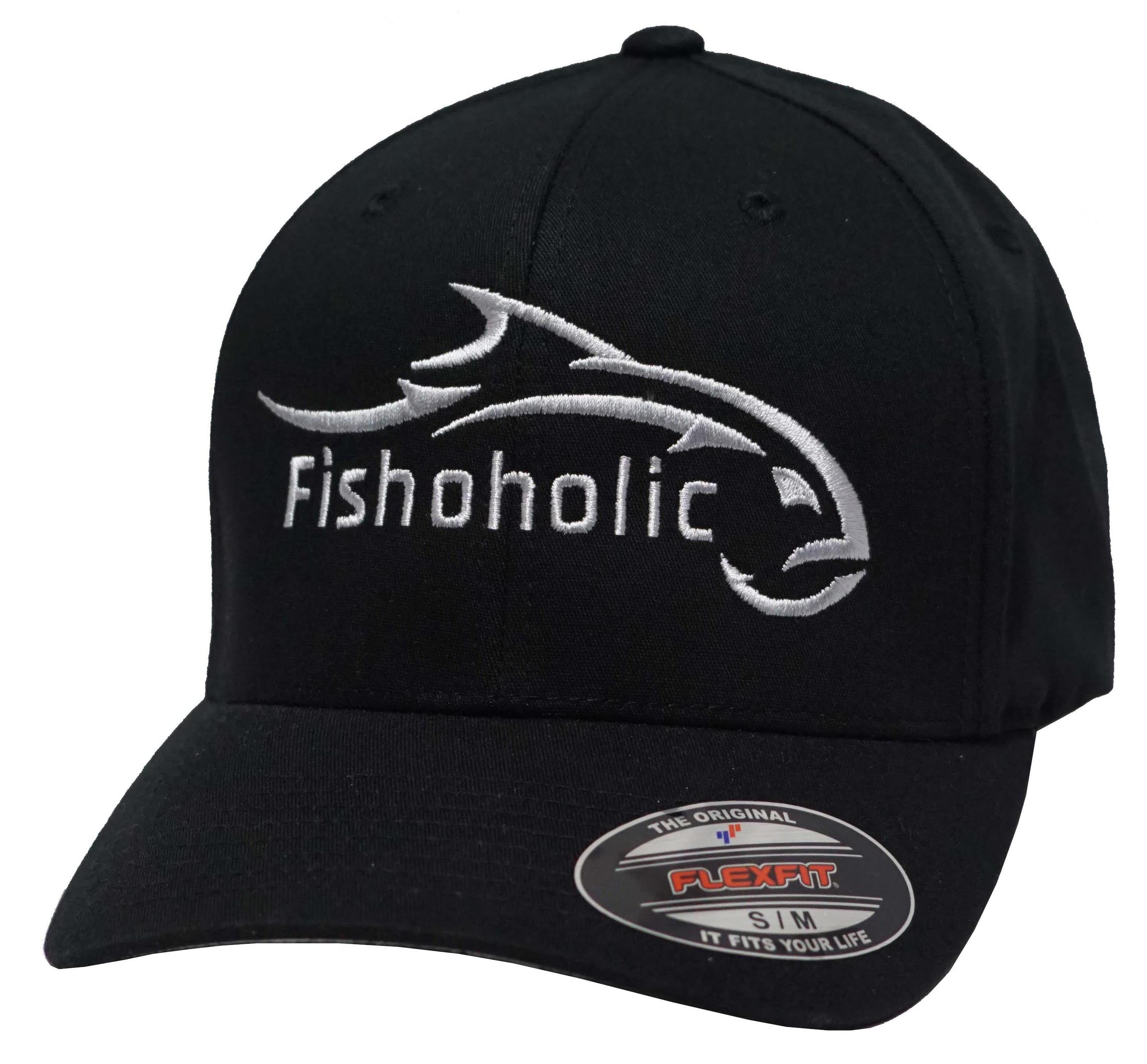 Fishoholic Baseball Cap, Flexfit Fishing Hat, S/M, Silver Logo, Bend ...