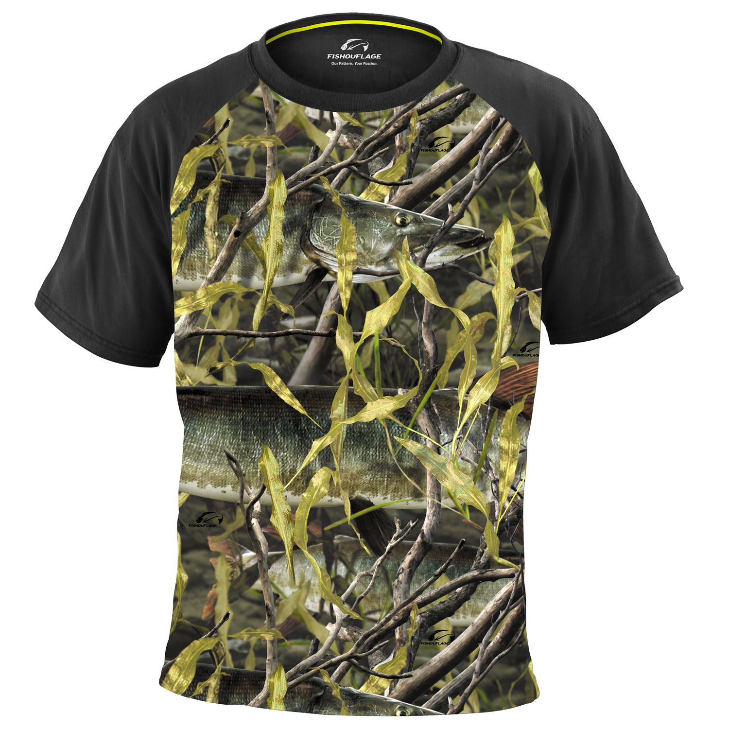 Fishouflage Musky Camo Fishing Shirt – Riptide Short Sleeve Performance Shirt for Men (Large ...