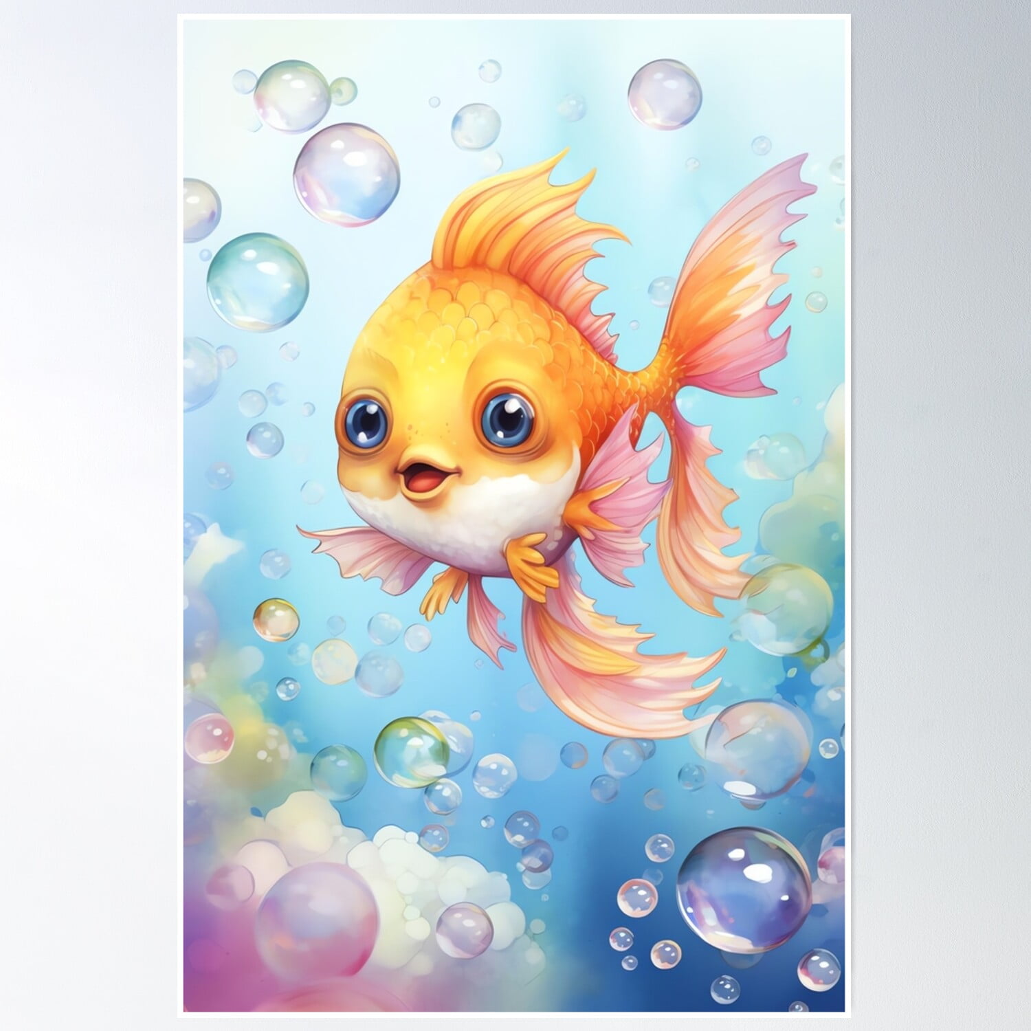 Fishy Bubble Dance Poster Wall Art, Modern Wall Decor, 8x12 UNFRAMED ...