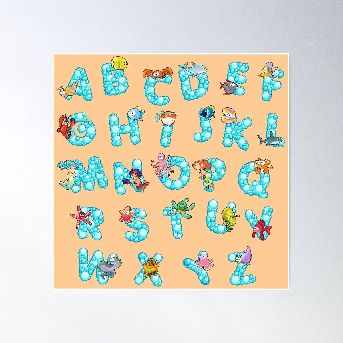 Fishy Bubbly Alphabet Set Poster Wall Art, Modern Wall Decor, 24x24 ...