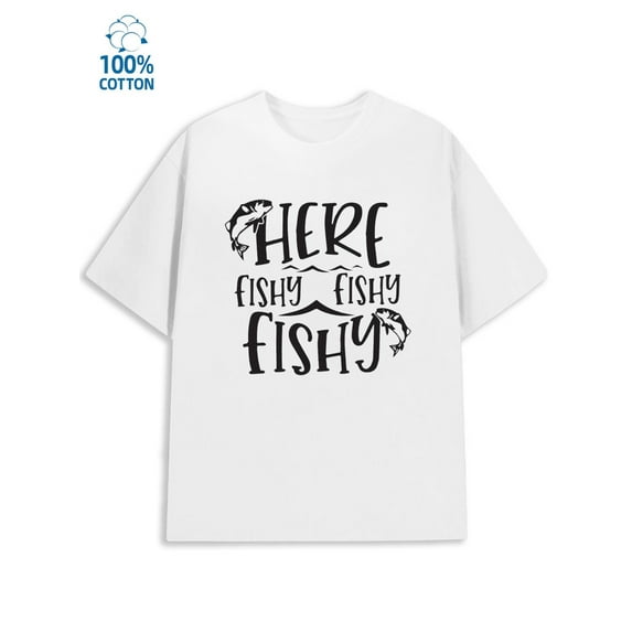 Fishy Fishing Tee mens fish 180G 100% Cotton white for 60 year old ...