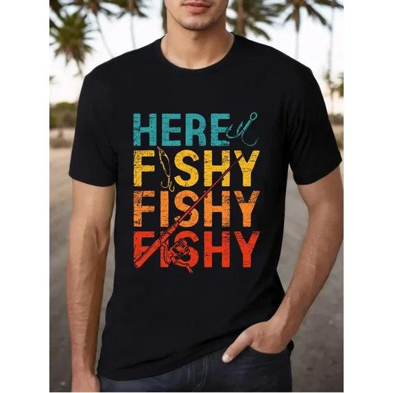 Here Fishy Fishy" Graphic Cotton Tee - Unisex, Soft & Breathable Knit ...