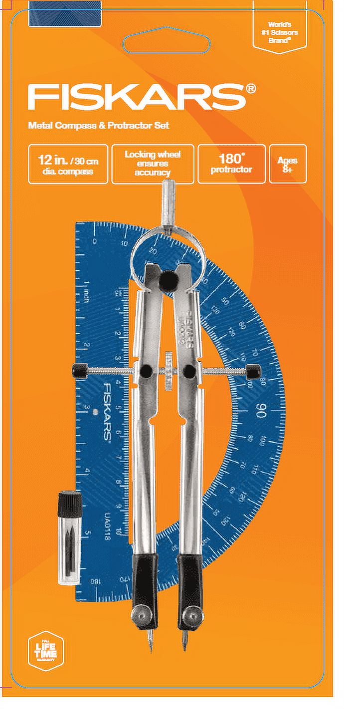 Brandclub - Fiskars 12" Metal Compass with Protractor, School Supplies ...