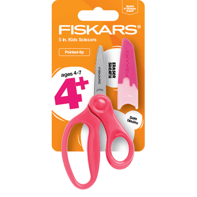 Fiskars 5" Pointed Kids Scissors Ages 4-7, Pink, Elementary School ...