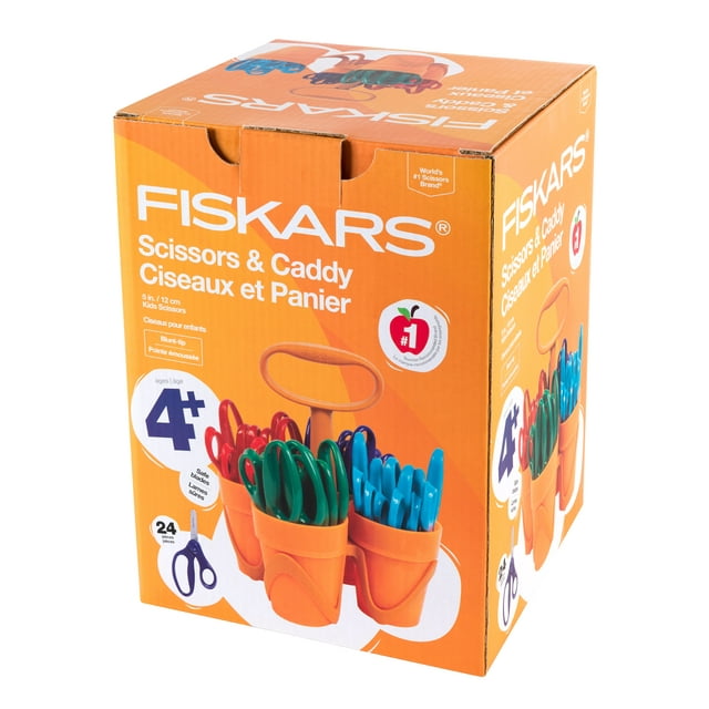Fiskars 5-inch Blunt Kids Scissors 24 Piece Set with Caddy, Ages 4-7 ...