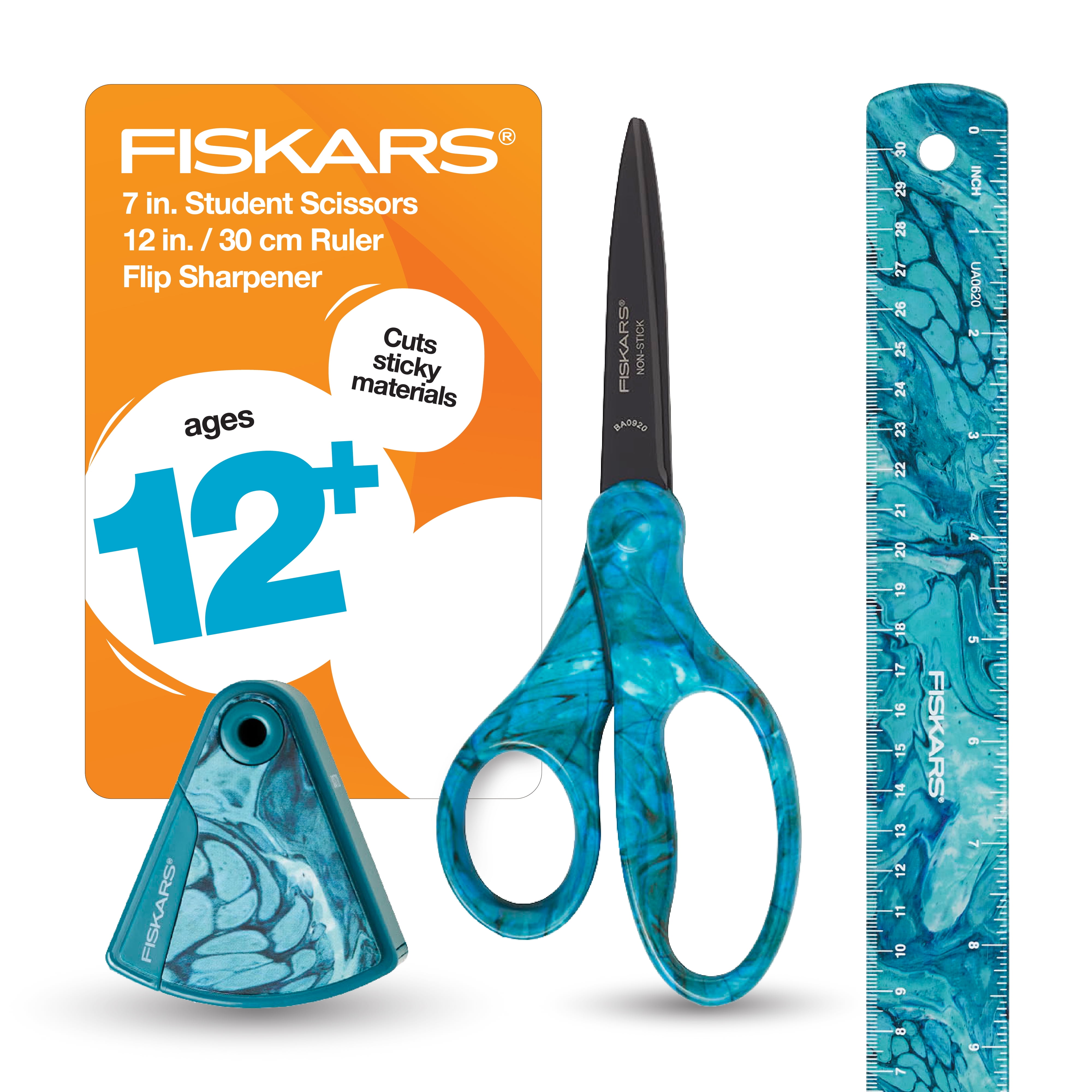 Fiskars Designer Student 3-Piece Set, Scissors, Ruler, Pencil Sharpener ...