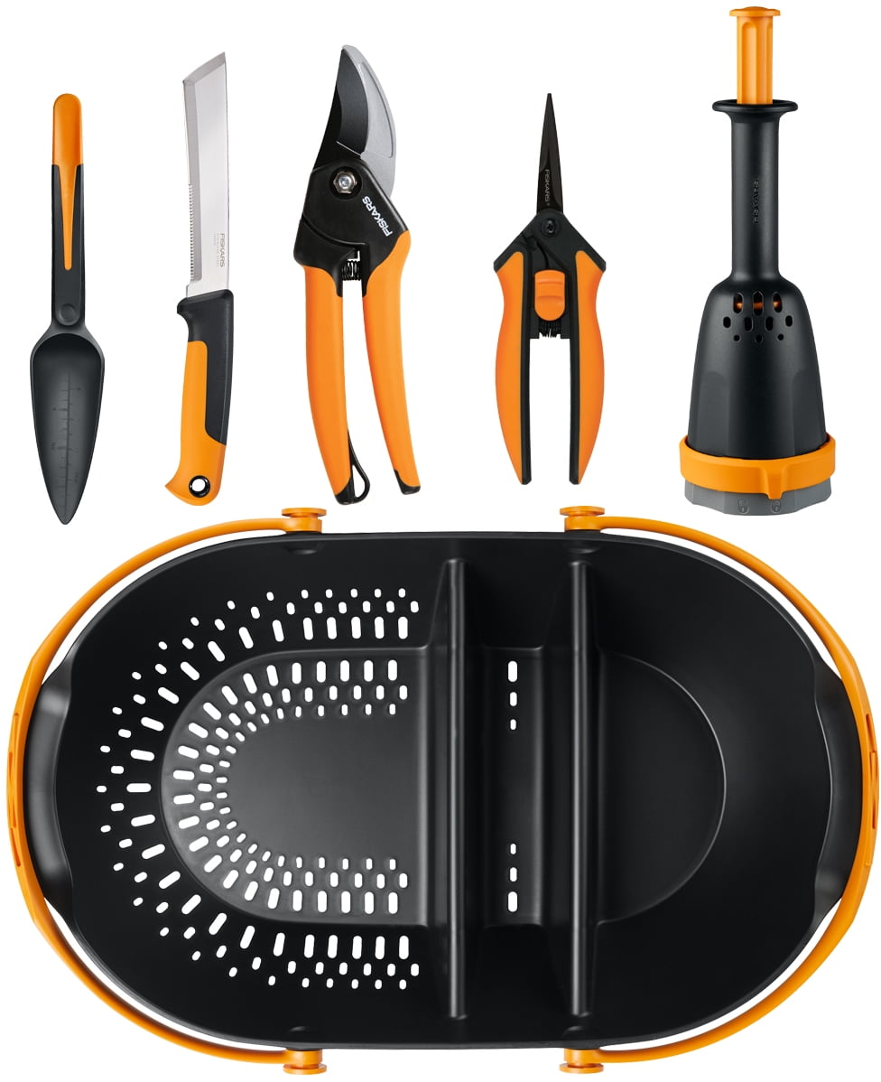 Fiskars Food Harvesting Basket with Garden Tools, 6 Piece Bundle ...