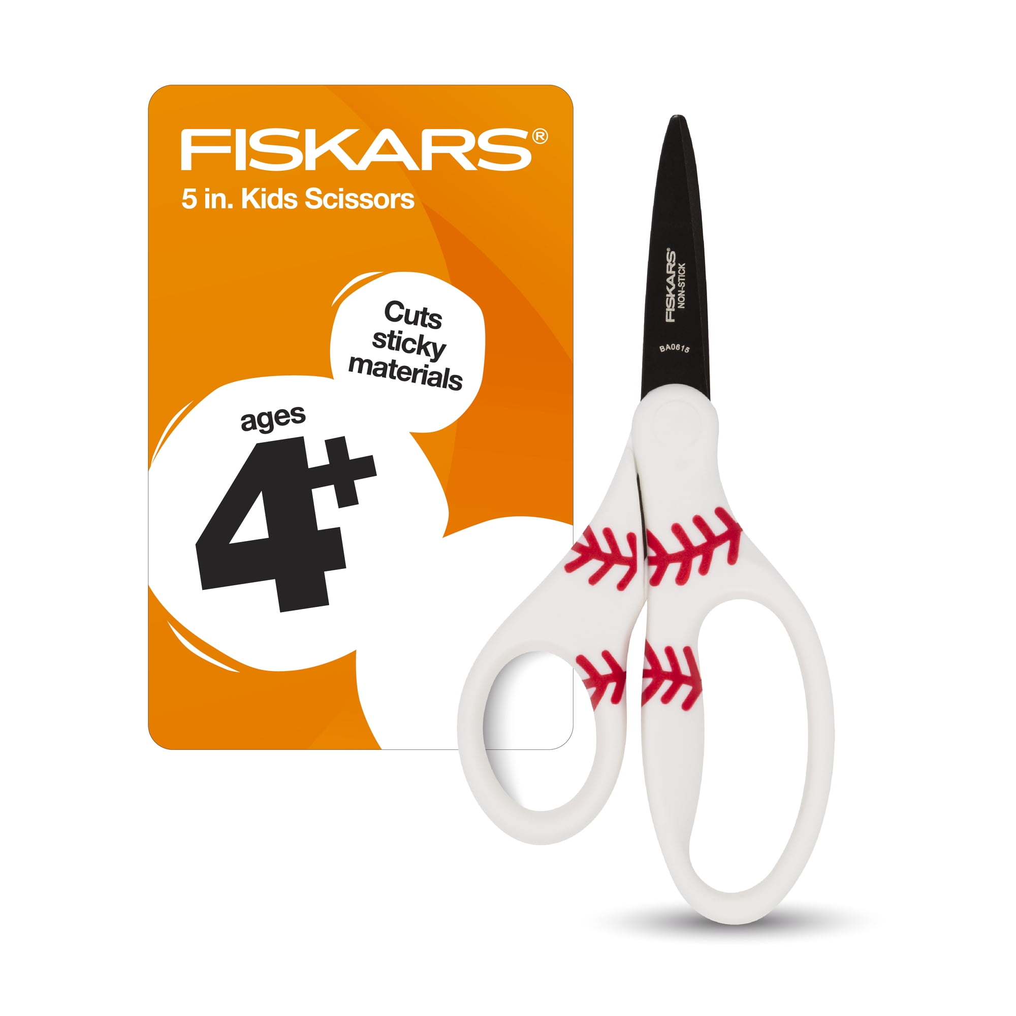 Fiskars MVP Pointed-Tip Non-Stick Kids Scissors, White and Red Baseball ...