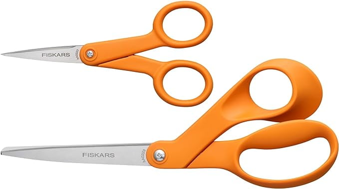 Fiskars Original Orange Handled Scissors 2-Piece Set 5" Micro Tip and 8 ...