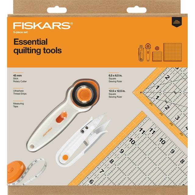 Fiskars Quilting Essentials 5 Piece Set: Rotary Cutter, Thread Snips ...