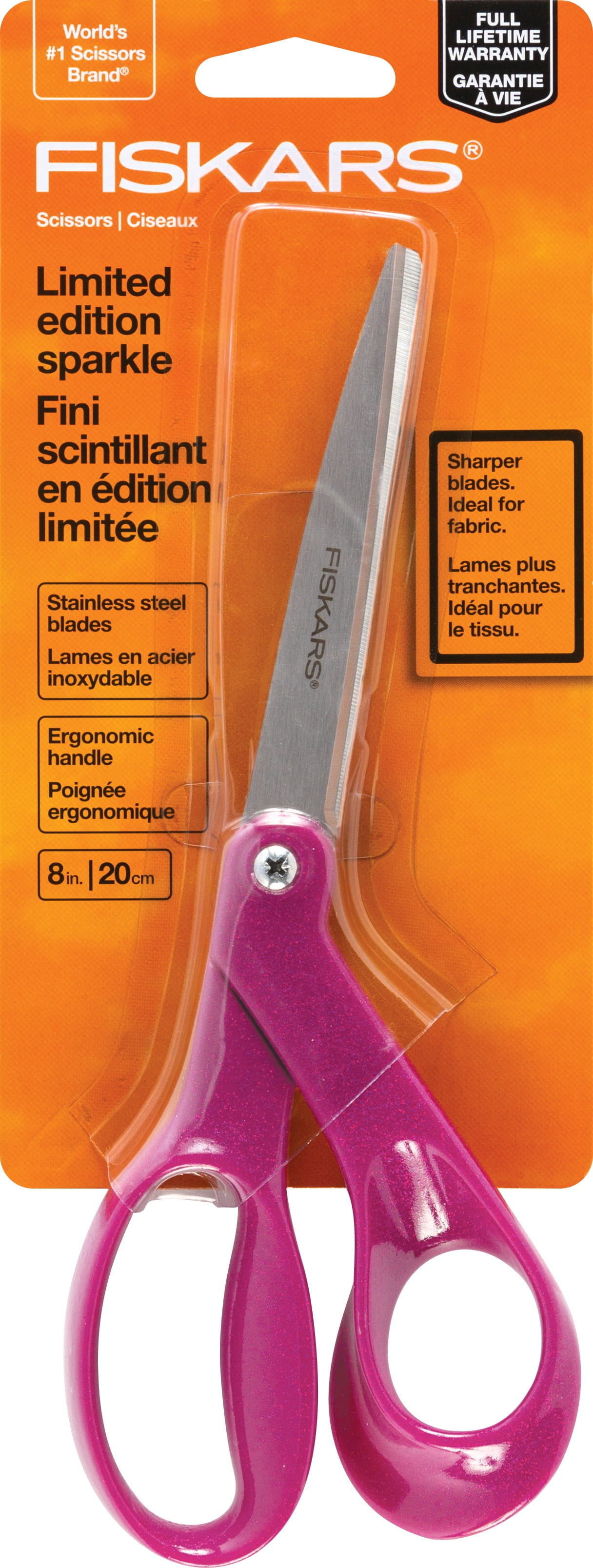 Fiskars Scissors 8" Bent Designer Sparkle Berry Color, Denim and Fabric ...