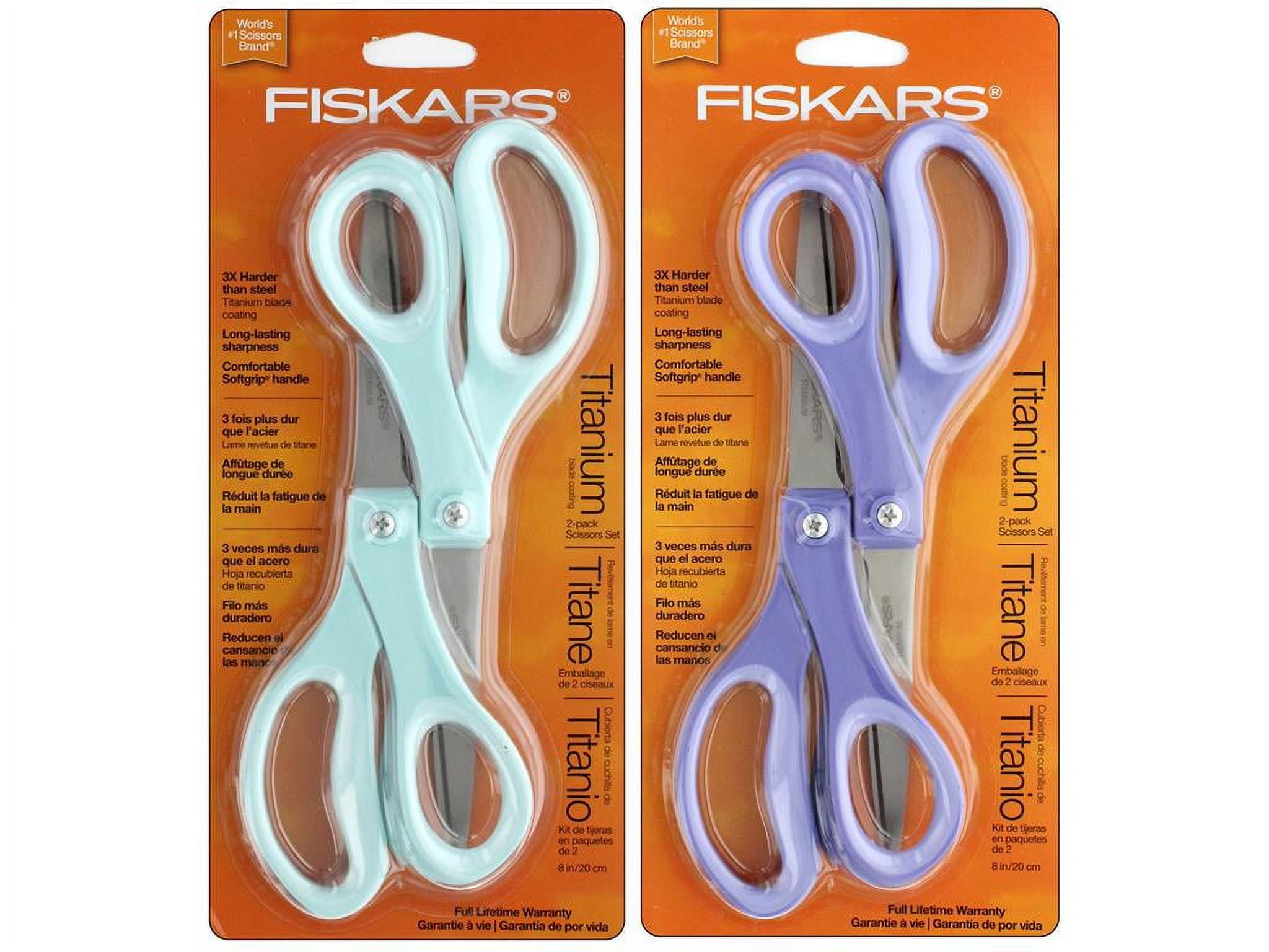 Fiskars Scissors 8" SoftGrip Titanium Astd 2pc - Walmart.com