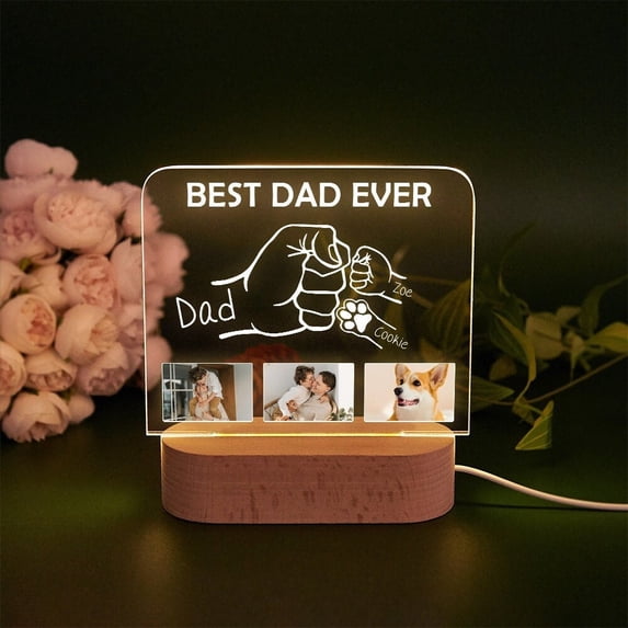 Fist Bump Photo Design Custom Table Light Acrylic Board Wooden Base ...