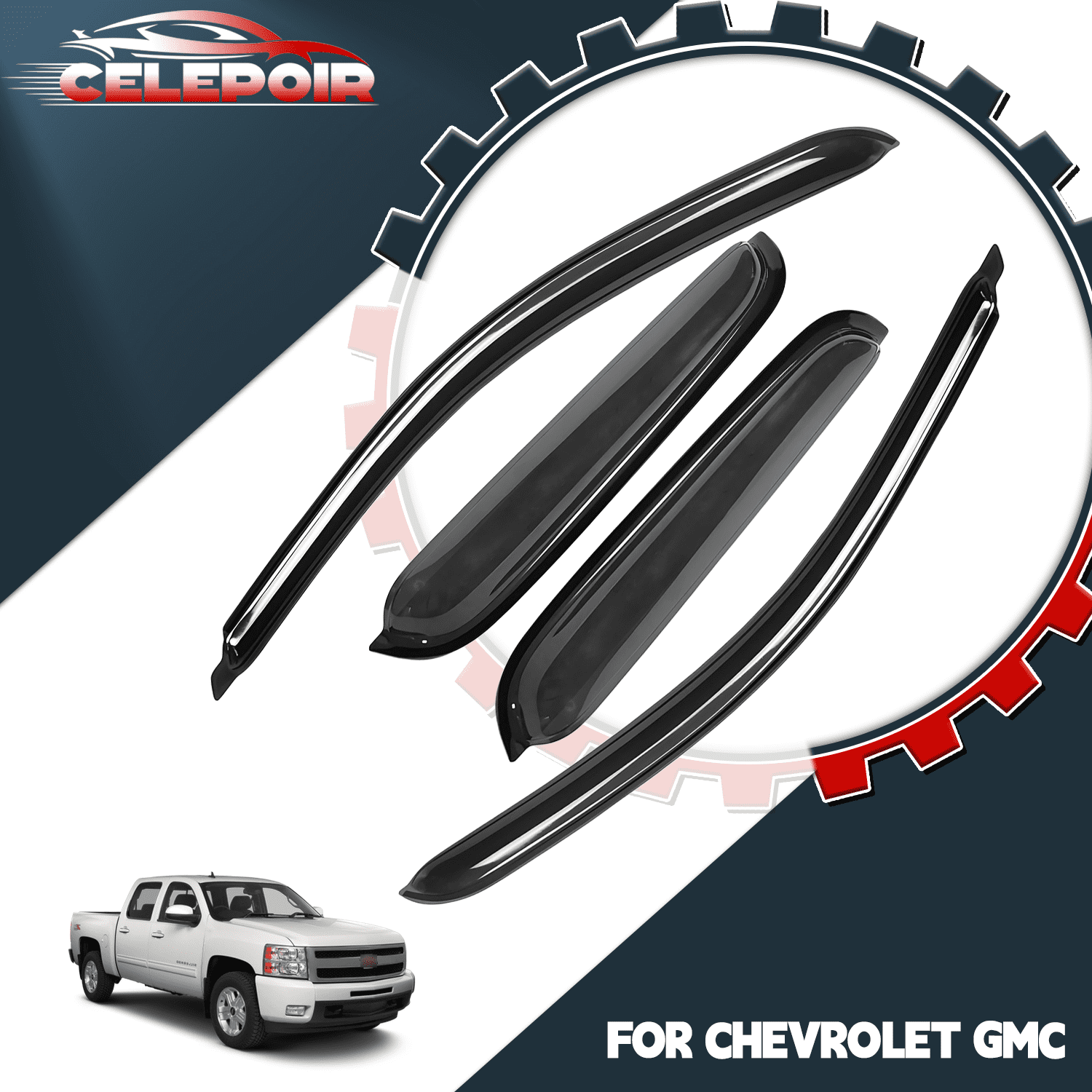 Fit 07-13 Chevy Silverado 1500 2500 Crew Cab Window Visor Vent Rain ...
