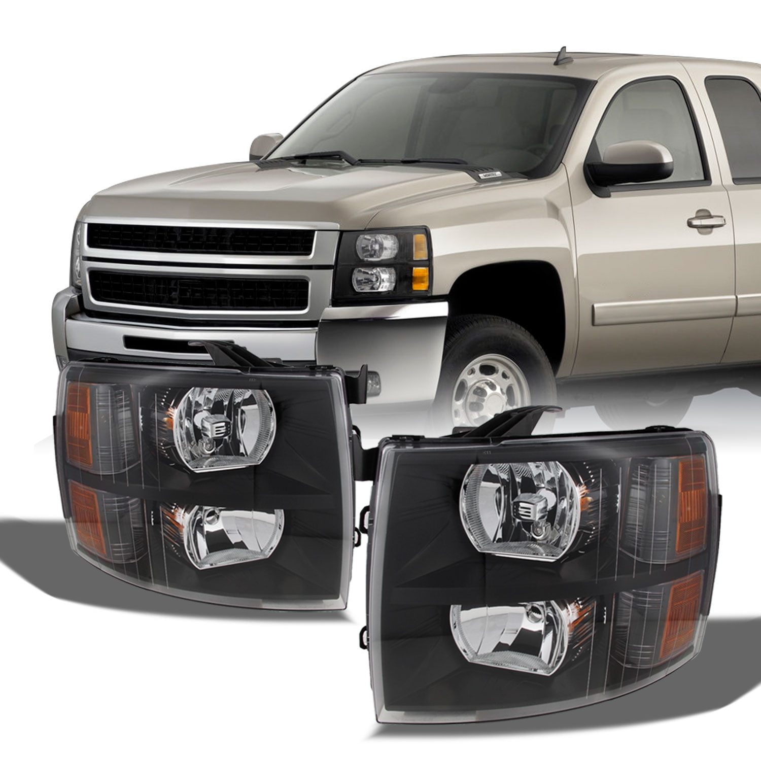 Fit 07-13 Chevy Silverado Replacement Black Headlights Headlamps L+R ...