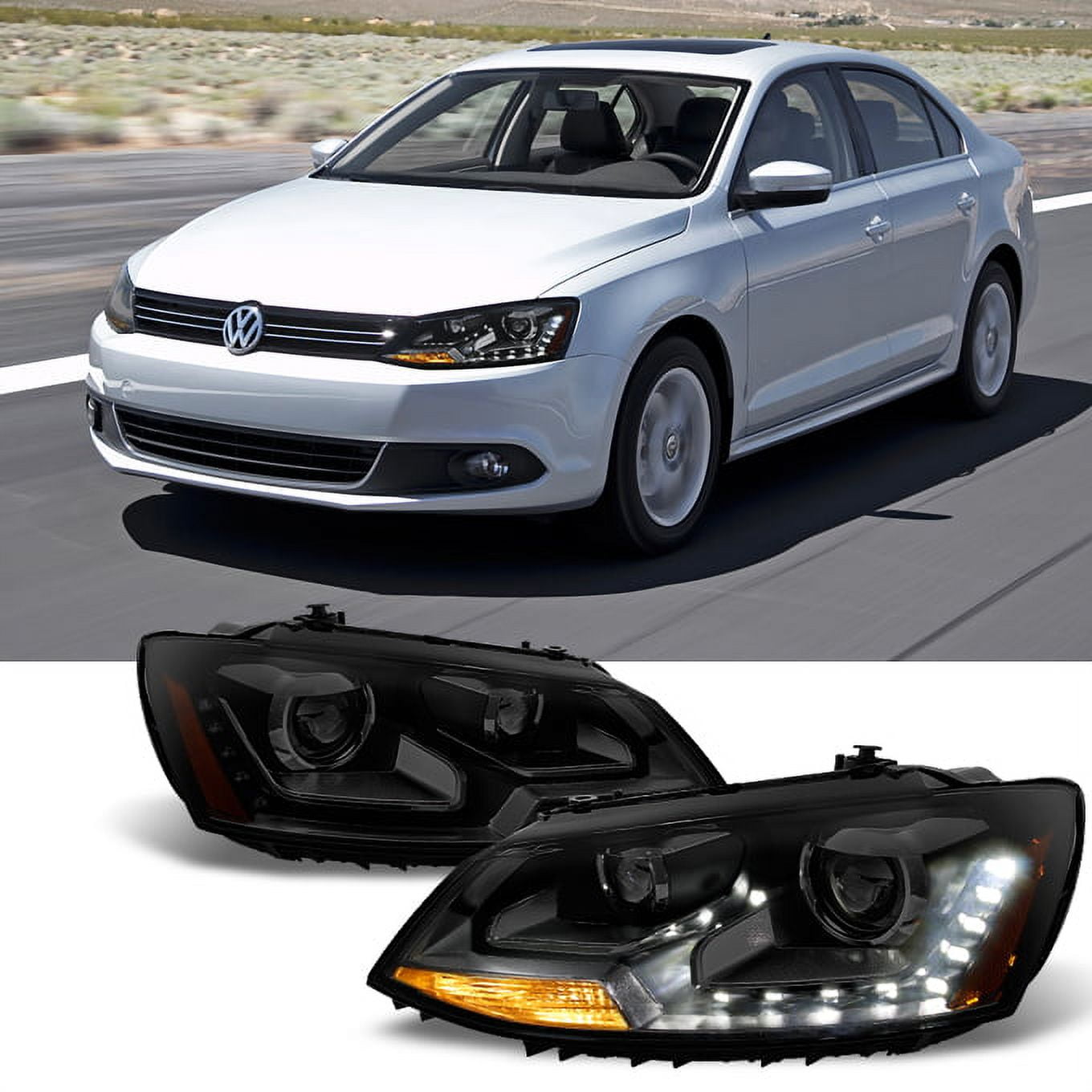 AKKON - For 2011-2018 VW Jetta MK6 4 Door Sedan Halogen Type LED DRL ...