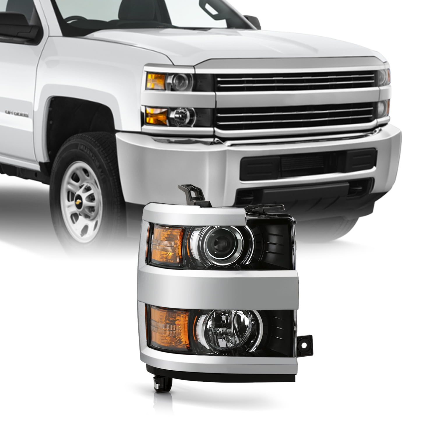 Fit 15-19 Chevy Silverado 2500HD 3500HD OE Chrome Headlights ...