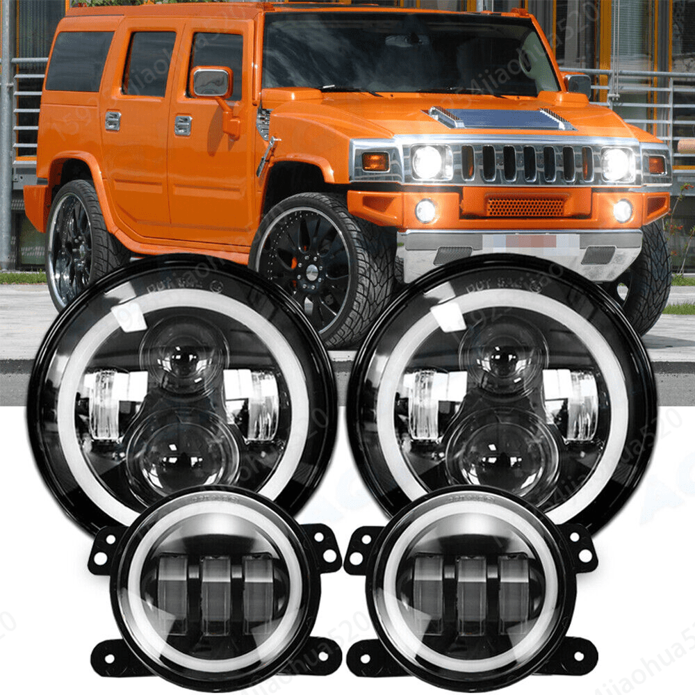 Fit 2006 2007 2008 2099 2010 Hummer H3 7inch LED Headlights 4'' Halo ...