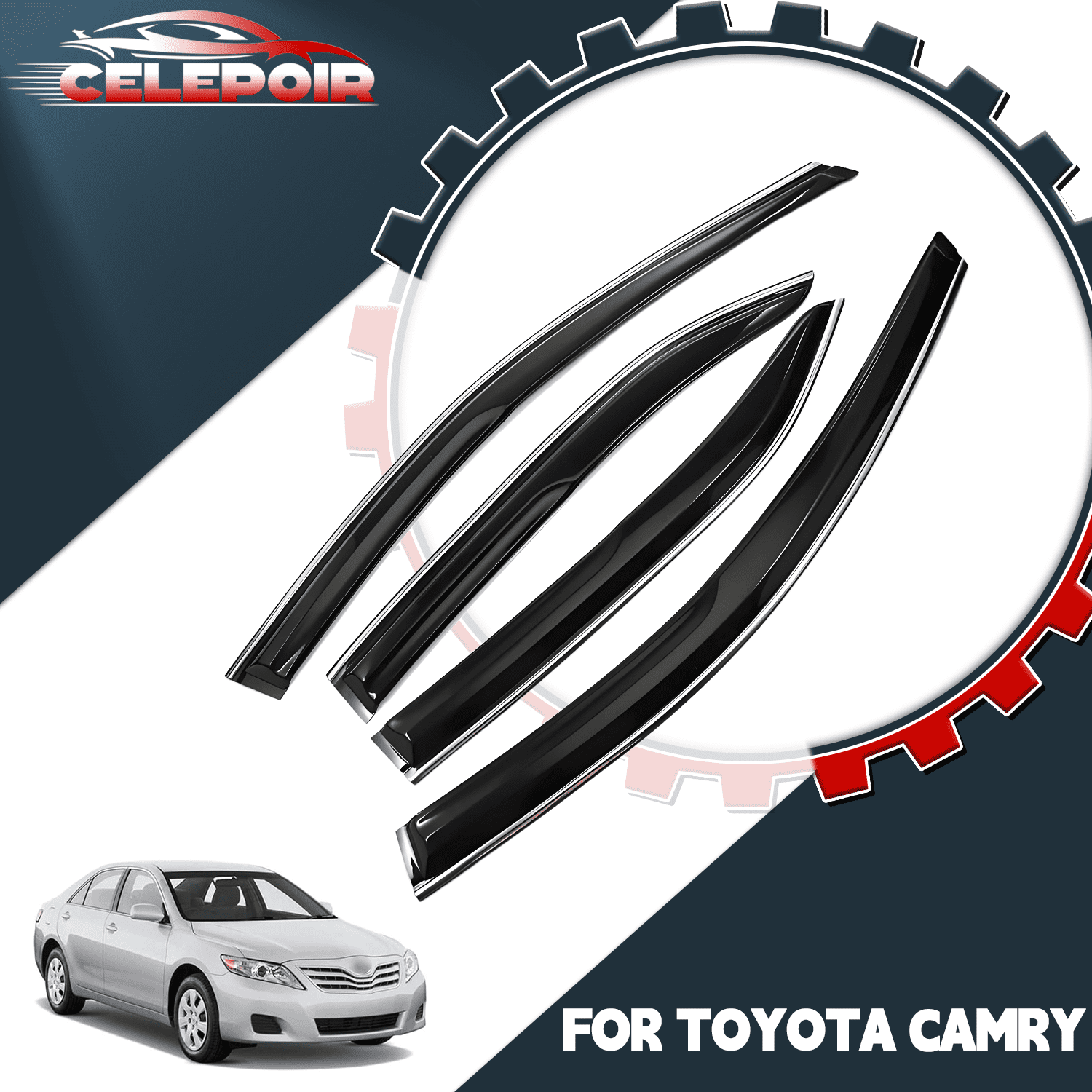 Fit 2007-2011 Toyota Camry Chrome Trim 3D Wavy Window Visor Vent Rain ...