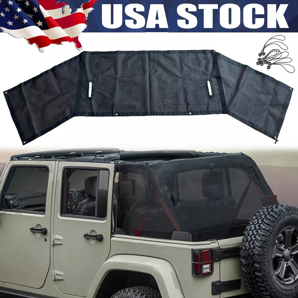 Fit 2007-2018 Jeep Wrangler JK JKU 4 Door Sunshade Mesh Shade Top Cover ...
