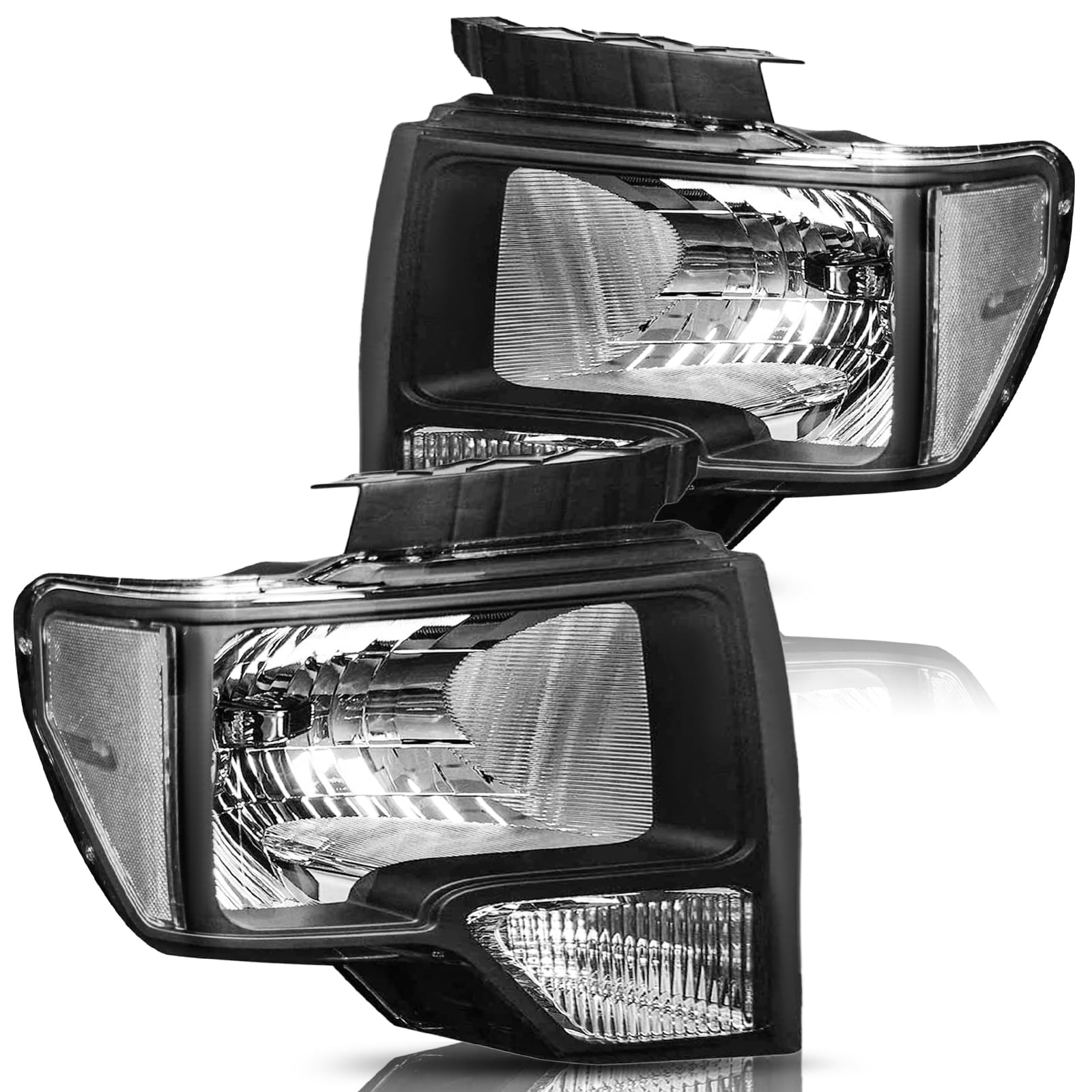 Fit 2009-2014 Ford F-150 F150 Black Housing Pickup Headlight Headlamp ...