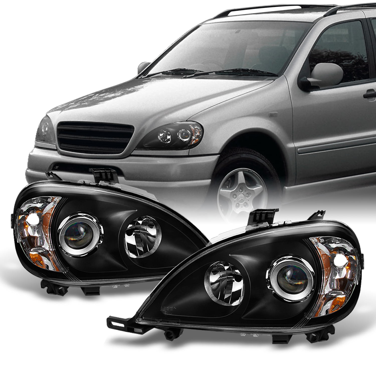 Fit Black 1998-2001 Mercedes Benz W163 ML320 ML430 Projector Headlights ...