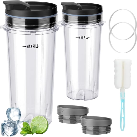 Fit Blender Cups Replacement 16 oz Cups Kit with Sip & Straw Lids and ...