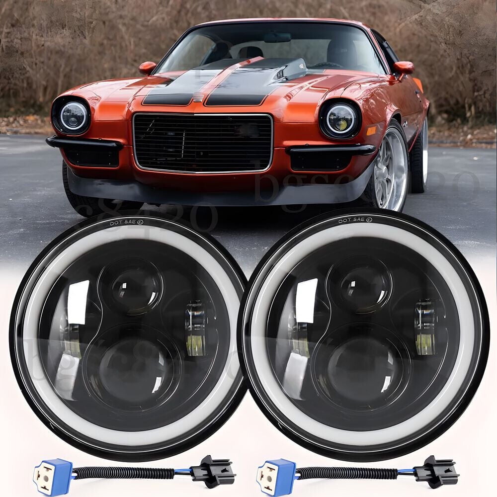 Fit Chevrolet Camaro 1967-1981 7" Round LED Headlights Halo DRL Hi+Lo ...