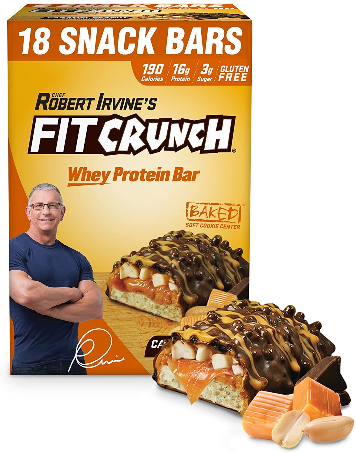 Fit Crunch Snack Size Protein Bar by Robert Irvine, Caramel Peanut, 18 ...