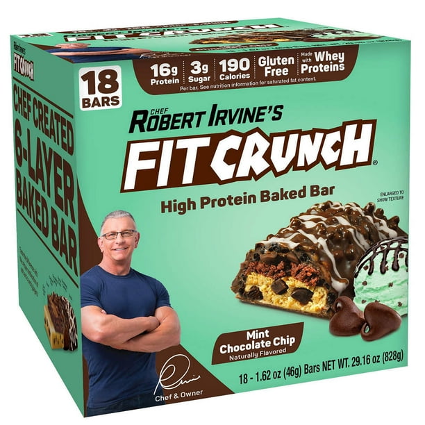 Fit Crunch Snack Size Protein Bar, Mint Chocolate Chip, 16g Protein, 18 ...