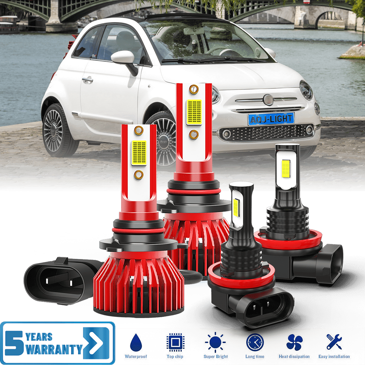 Fit for Fiat 500 2012-2019 – 9012+H11 LED Headlight Set Bulbs Combo 4 ...