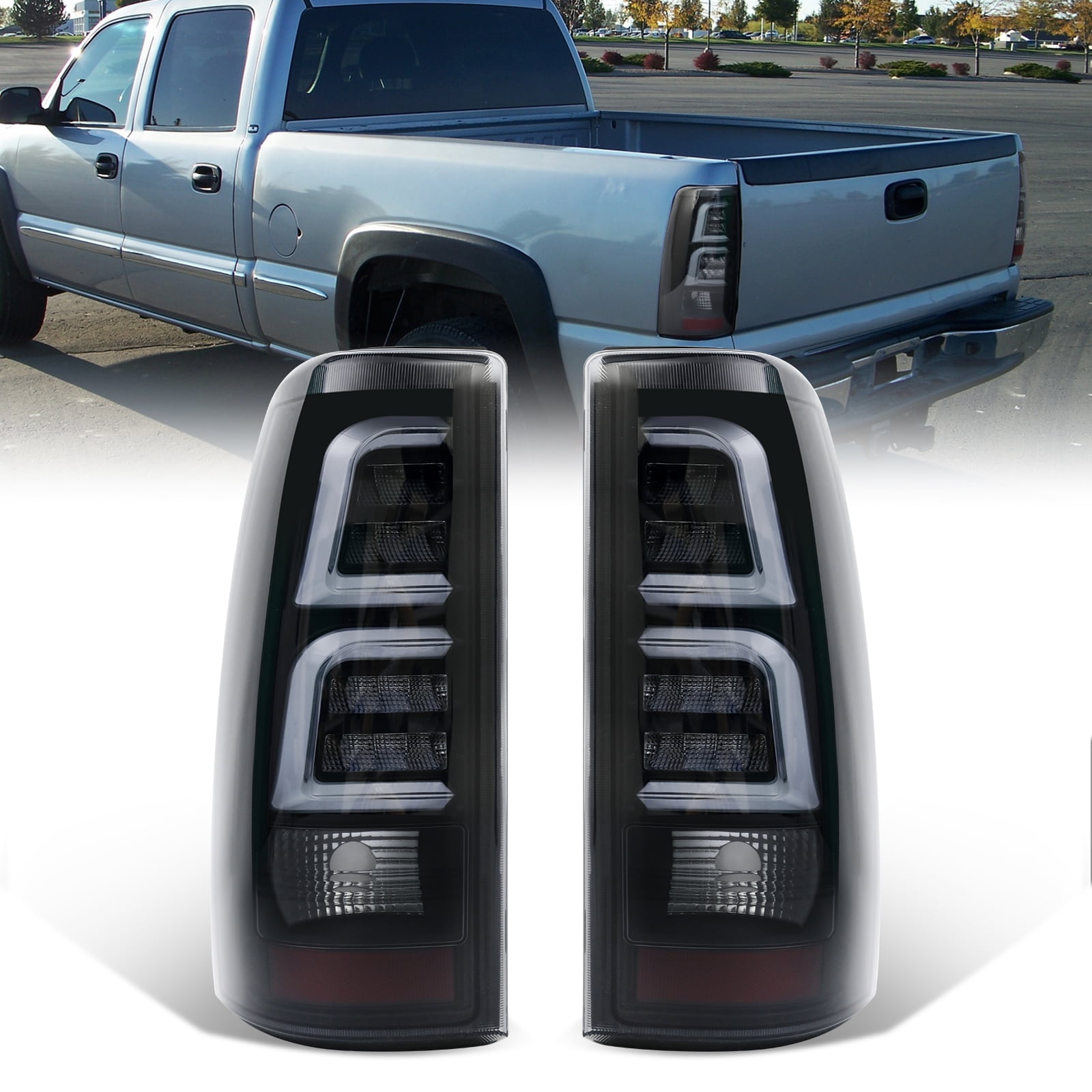Fit For 1999-2006 Chevy Silverado LED Tail Lights Black Smoked Lamps ...