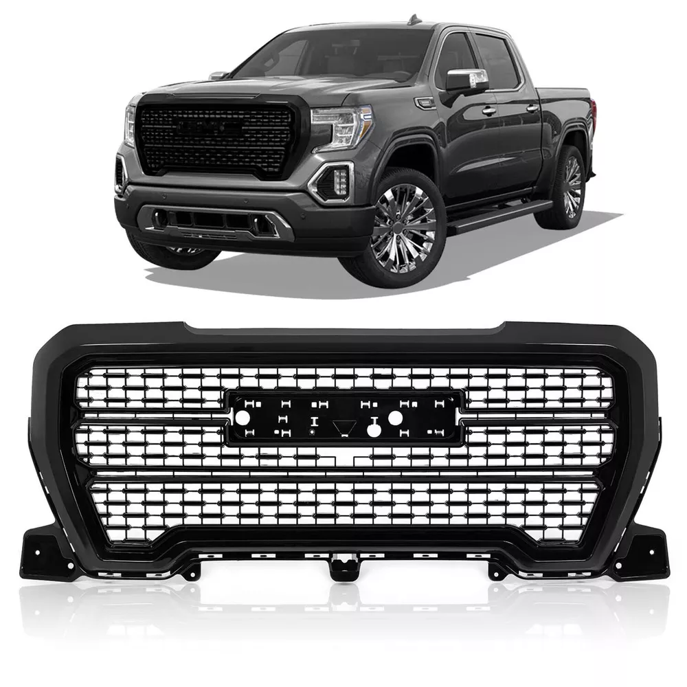 Fit For 2019 2020 2021 GMC Sierra 1500 Gloss Black Front Upper Grill ...