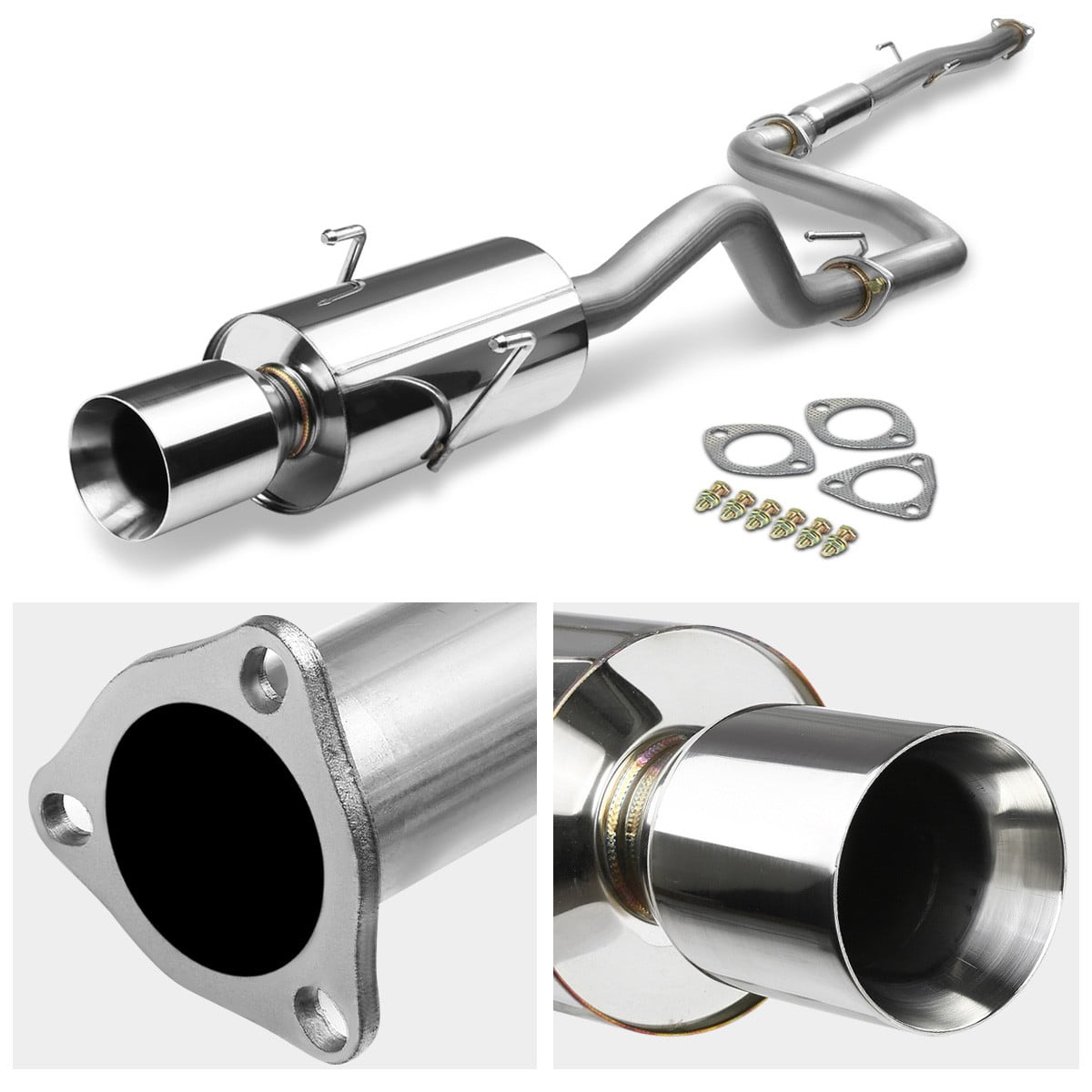 Fit For Acura Integra GS RS LS 1994-2001 4 Inch Rolled Tip Muffler Catback Exhaust System ...