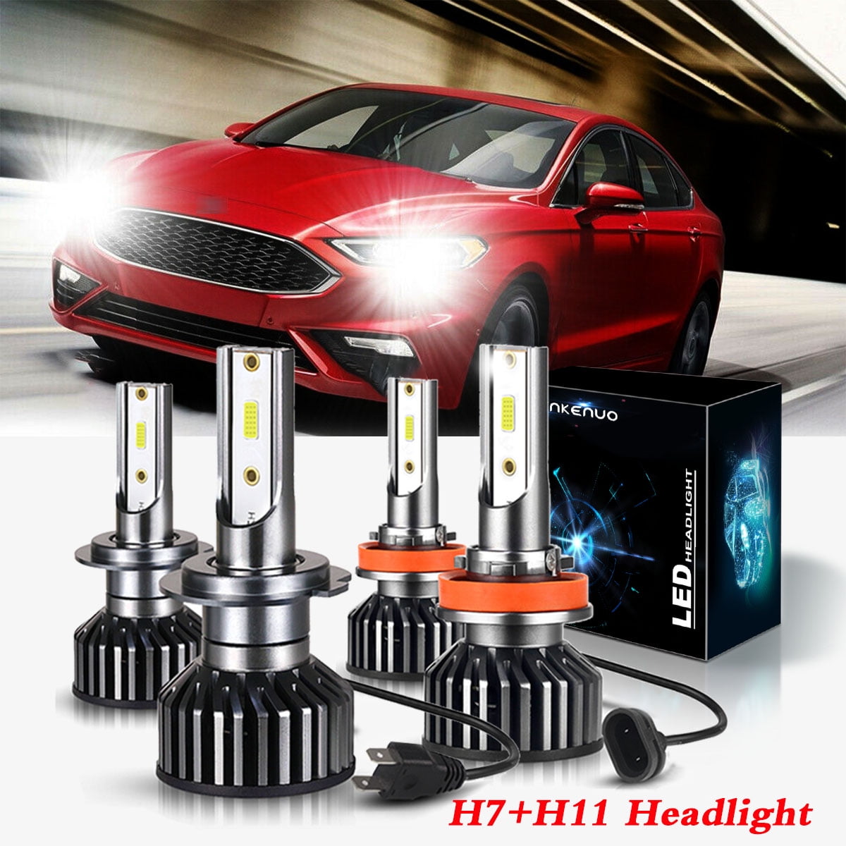 Fit For Ford Fusion 2006-2018 LED Headlight Bulbs,H7 High Beam and H11 ...