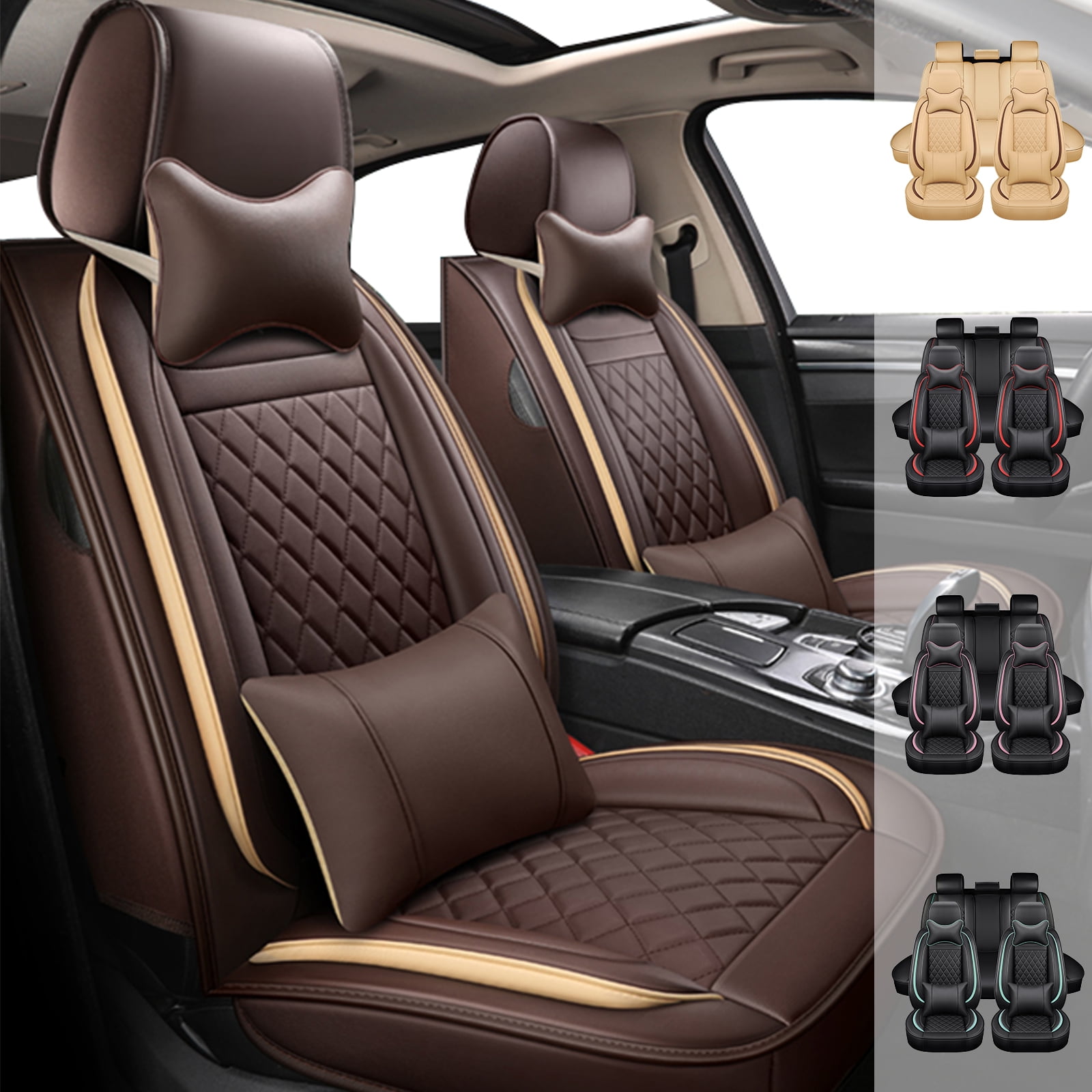 Fit For Mercedes Benz C300 C400 E320 Car Seat Covers 5 Seat Leatherette Front Rear Cushion w 4 Pillows Protector for 2000 2024 Benz C200 C230 C280 Coffee Beige Line Walmart