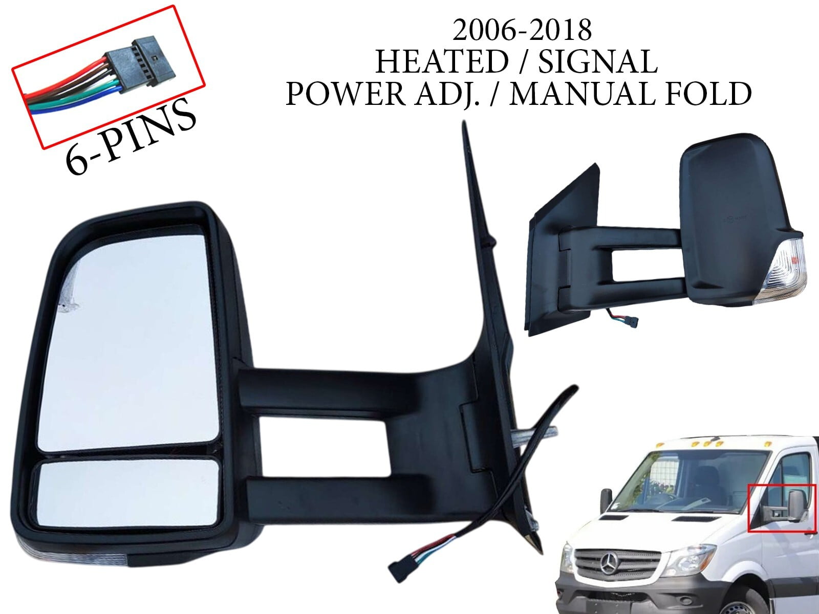 Fit For Sprinter 06-18 Left Side View Mirror Curved Long Arm Heated ...