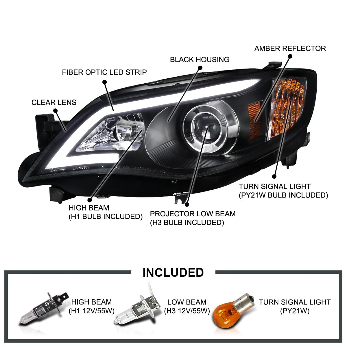 Fit For Subaru Impreza WRX Outback 08-11 Black LED Bar Projector ...