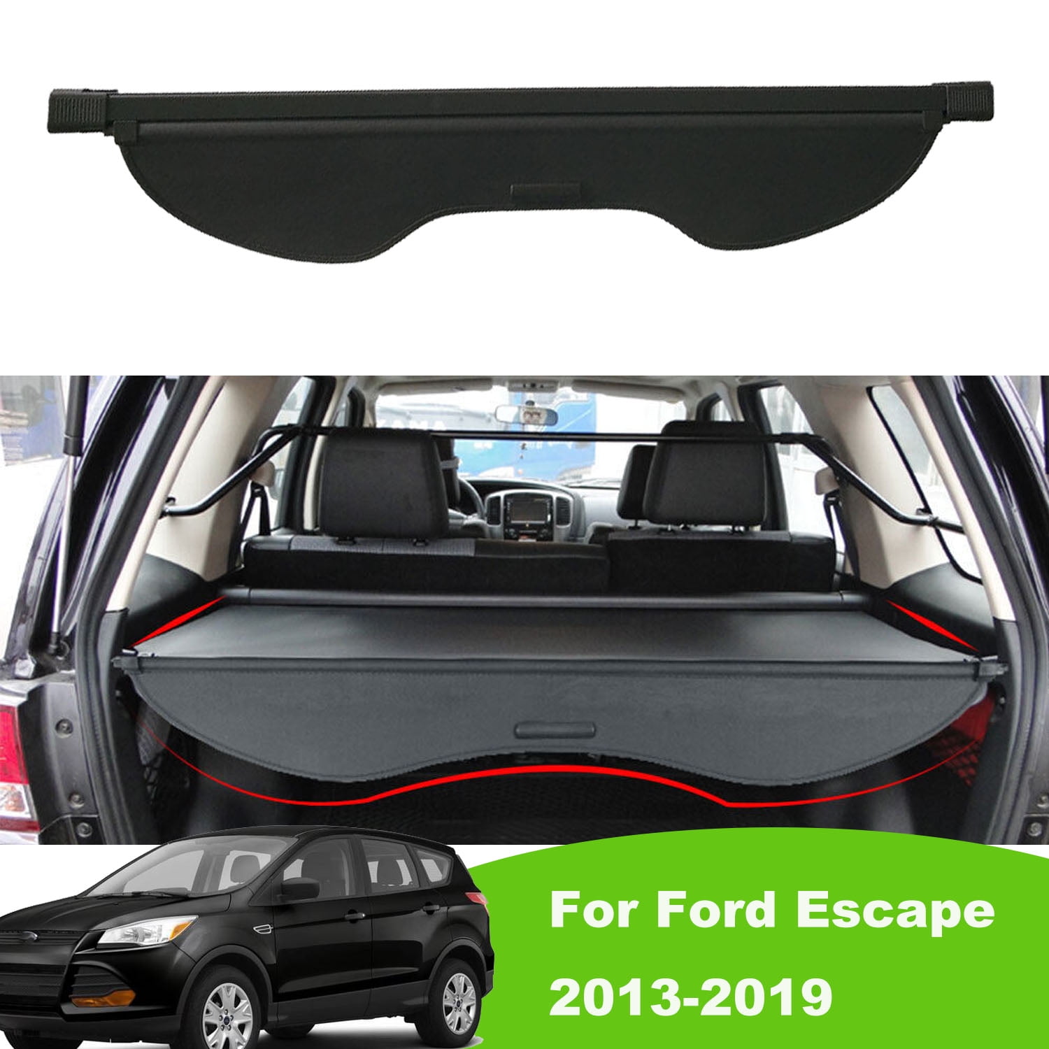 Retractable Black Cargo Cover for Ford Escape 2013-2019, SUV Rear Trunk ...