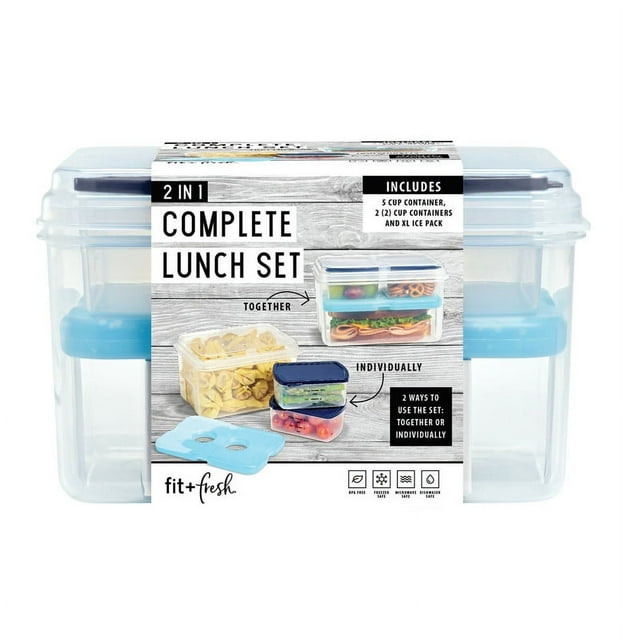 Fit & Fresh 216HL Entree Set with Ice Pack, 3 Reusable Portion Control ...