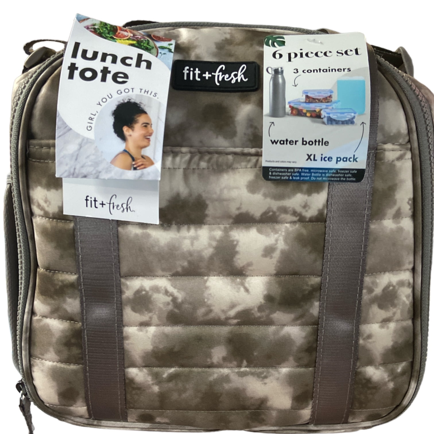 Fit & Fresh 6 Piece Deluxe Athleisure Lunch Bag Set, Warm Gray Bleach ...