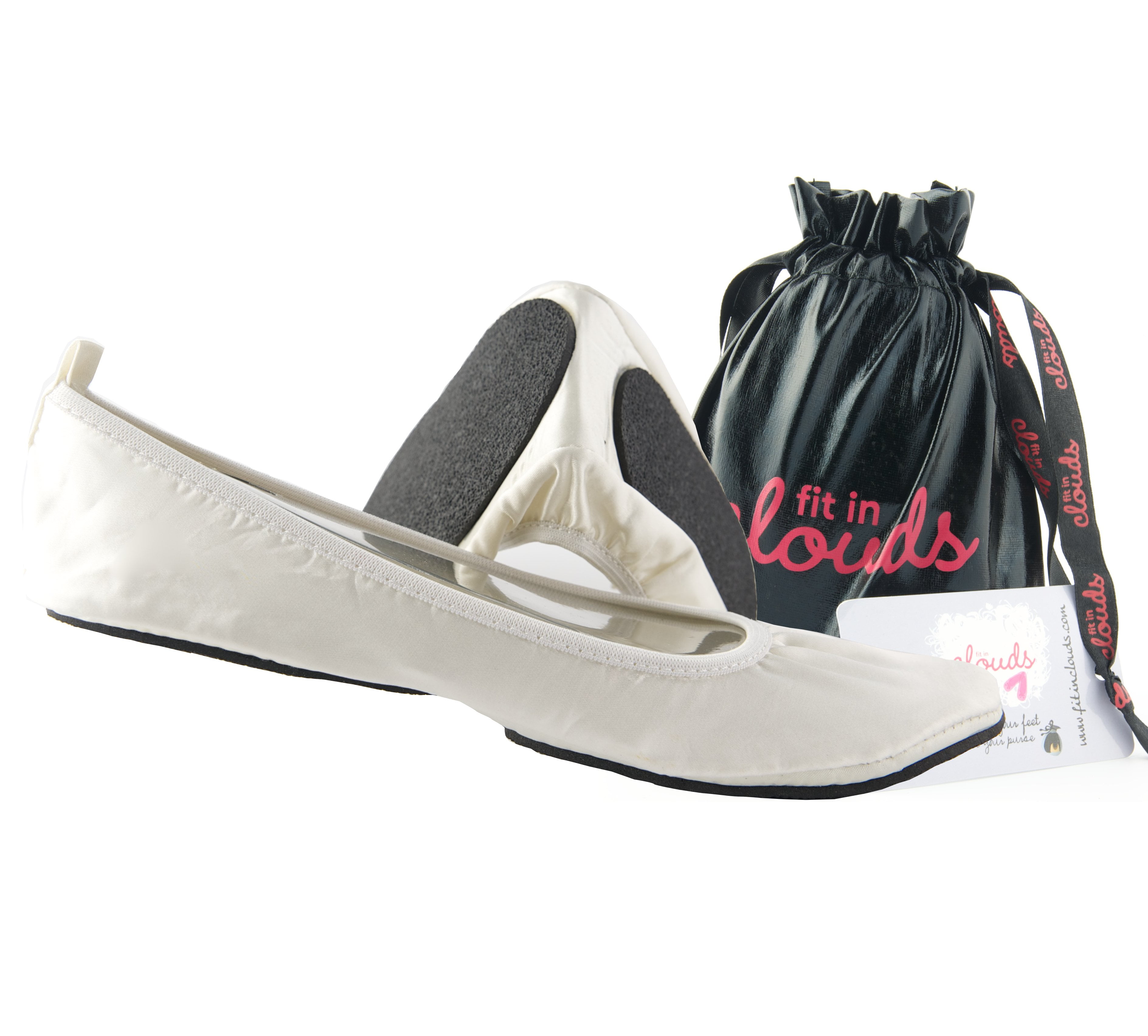 Fit In Clouds Ladies Foldable Portable Ballet Flats In a Bag - White 7 ...
