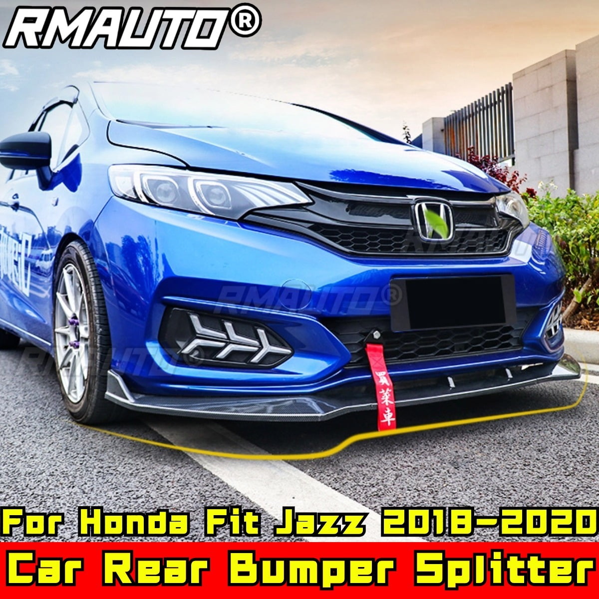 Fit Jazz Front Bumper Splitter Carbon Fiber Look Sport Style Front Bumper Guard For Honda Fit ...